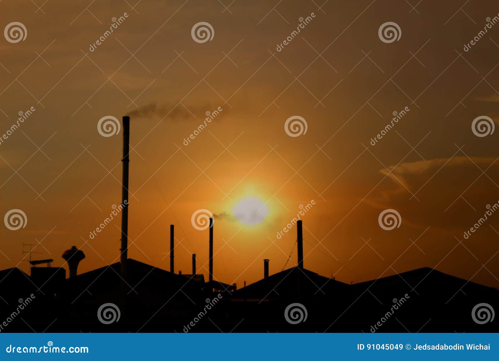 Sunset on a factory roof stock image. Image of house - 91045049