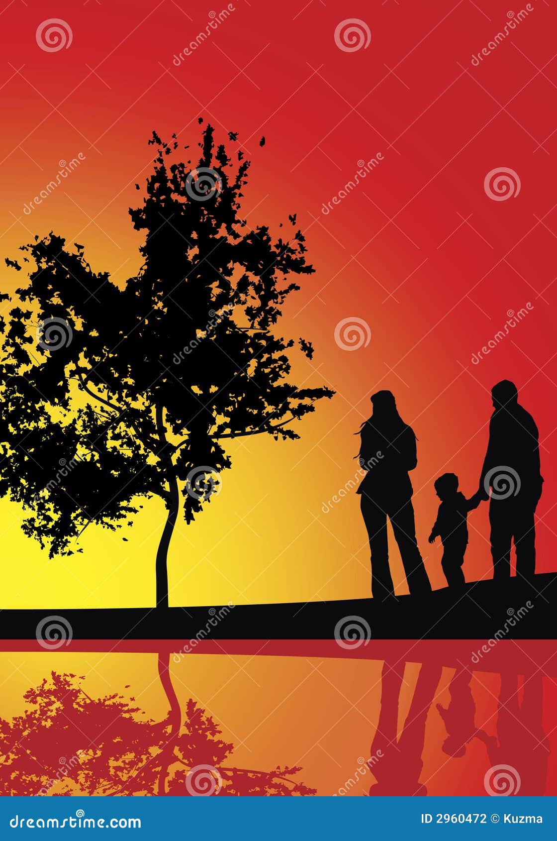 Sunset and family stock vector. Illustration of lake, light - 2960472