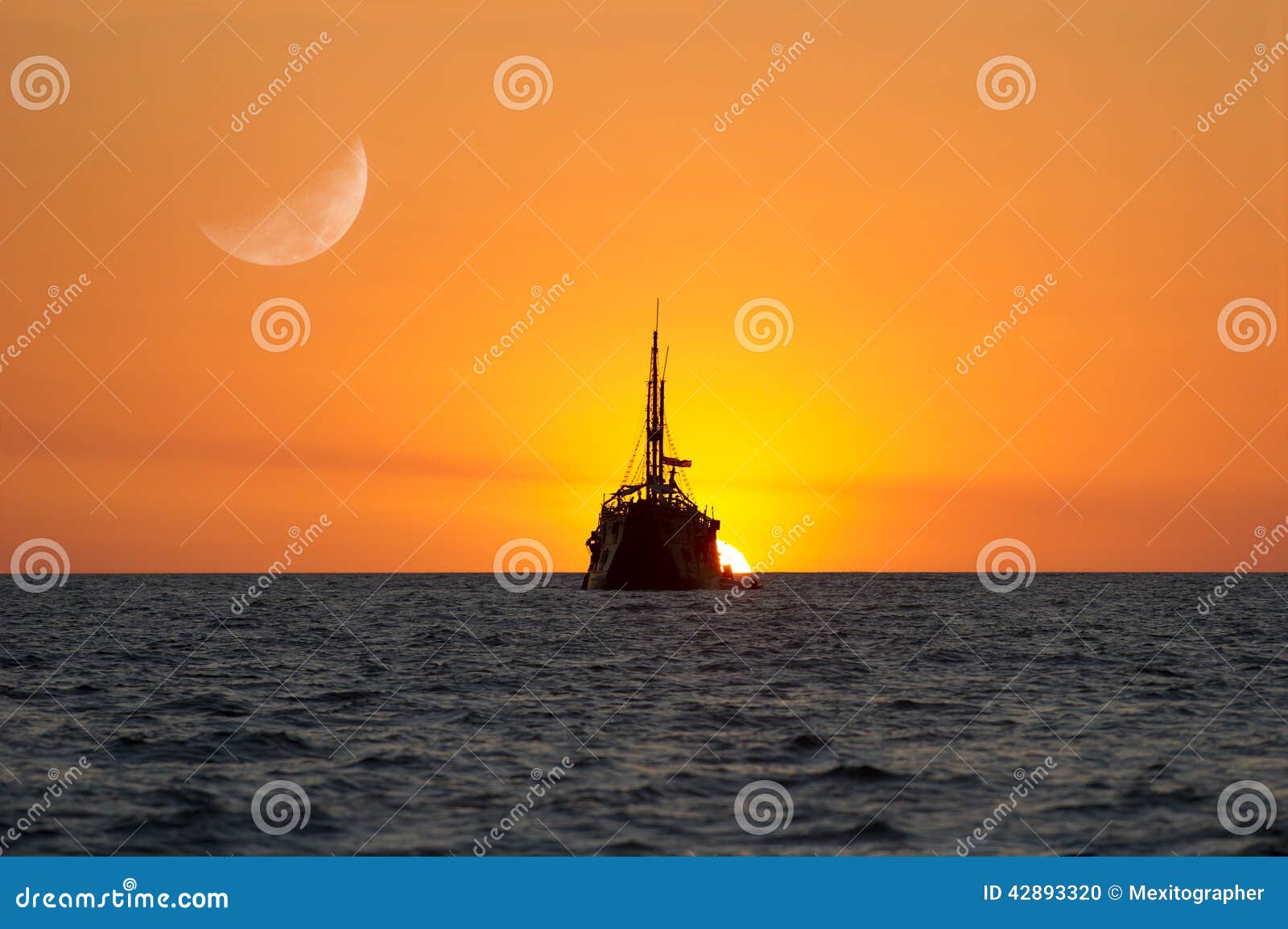 Sunset Fantasy Moon Ship stock photo. Image of blue, beautiful - 42893320