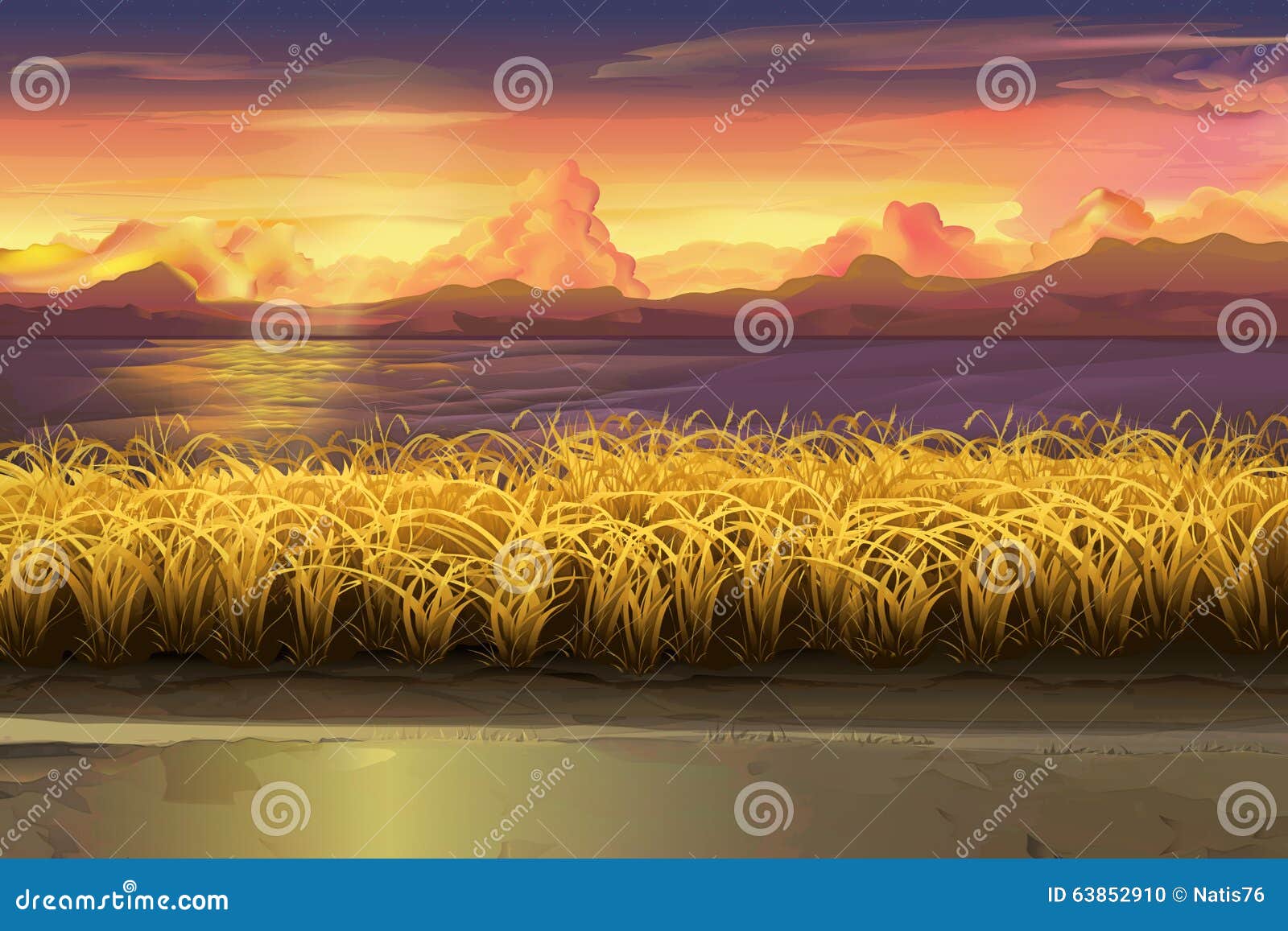 Sunset field landscape stock vector. Illustration of cartoon - 63852910