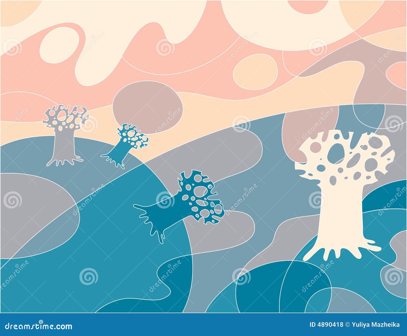 Sunset Figured Landscape With Trees Picture. Image: 4890418