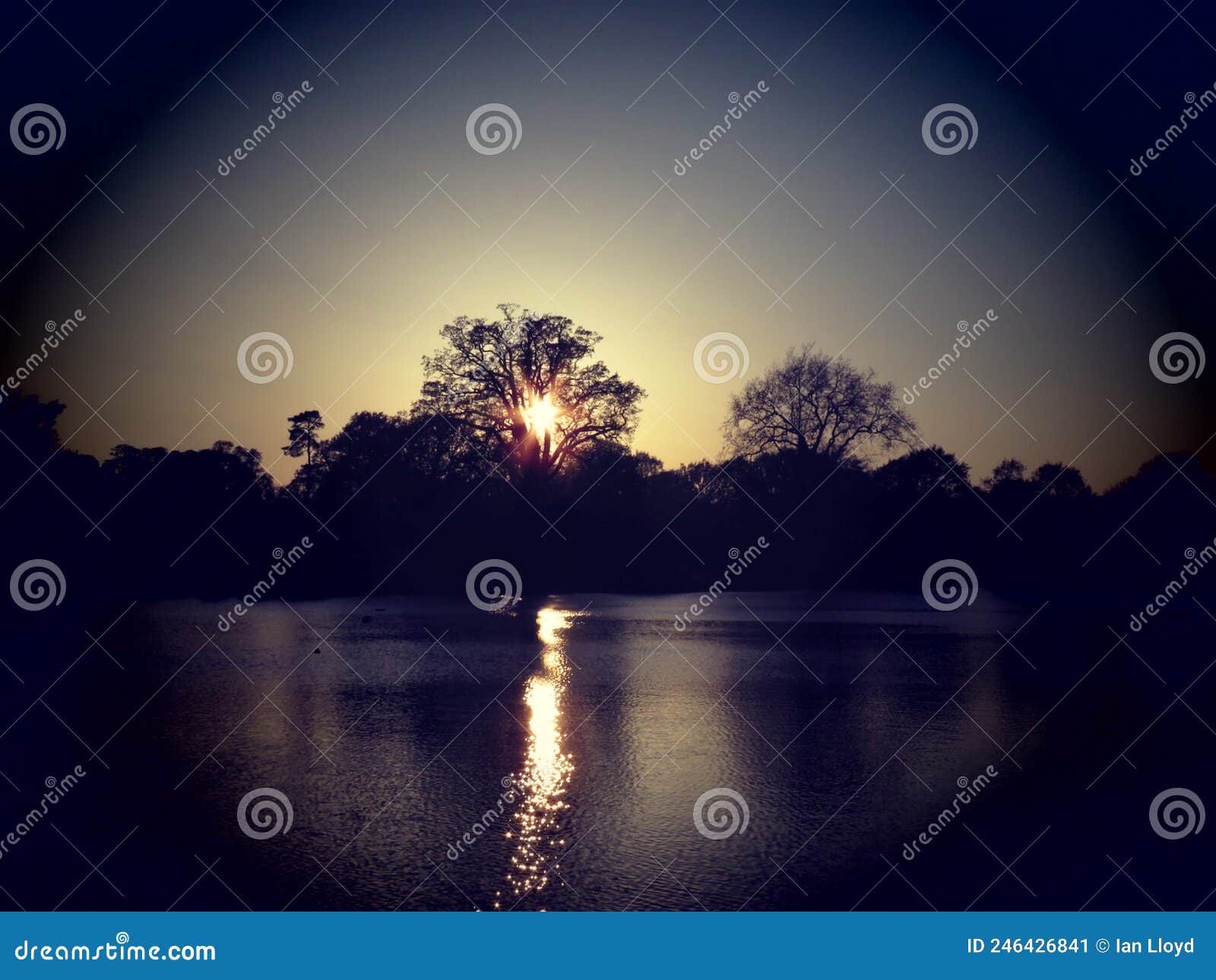 Sunset Filter Over the Lake Light in the Darkness Stock Image - Image ...