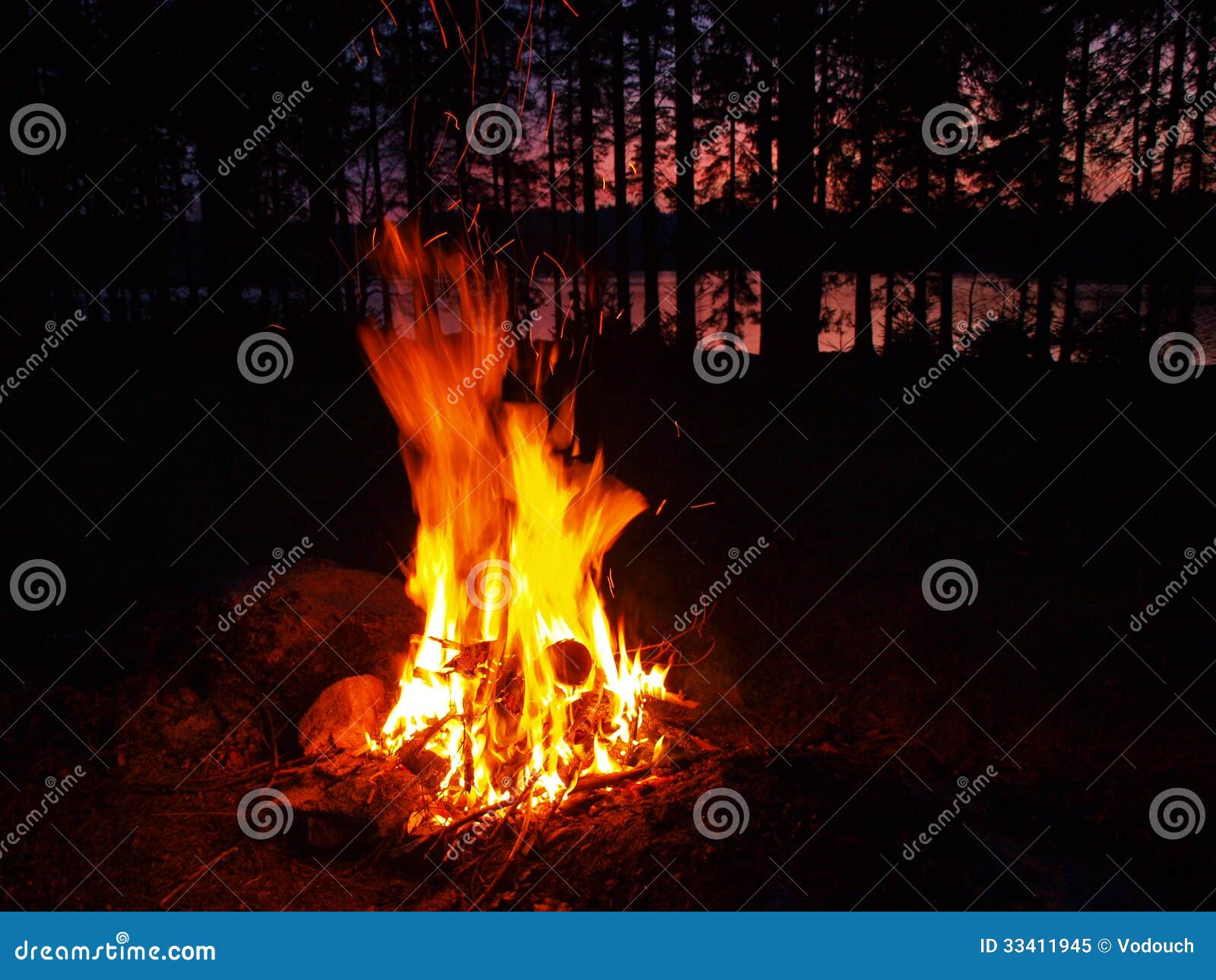 Sunset and fire stock image. Image of trees, flare, night - 33411945