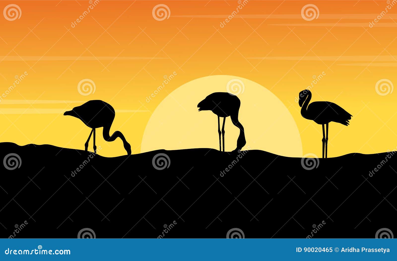 At Sunset Flamingo Landscape Silhouettes Stock Vector - Illustration of ...