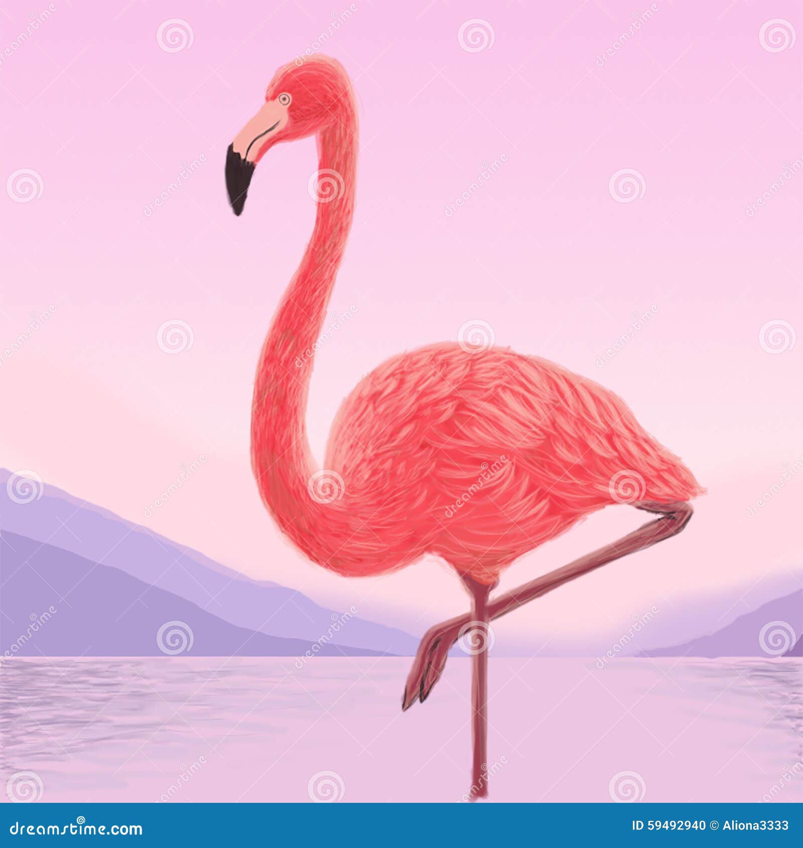 Sunset flamingo on the sea stock illustration. Illustration of color ...