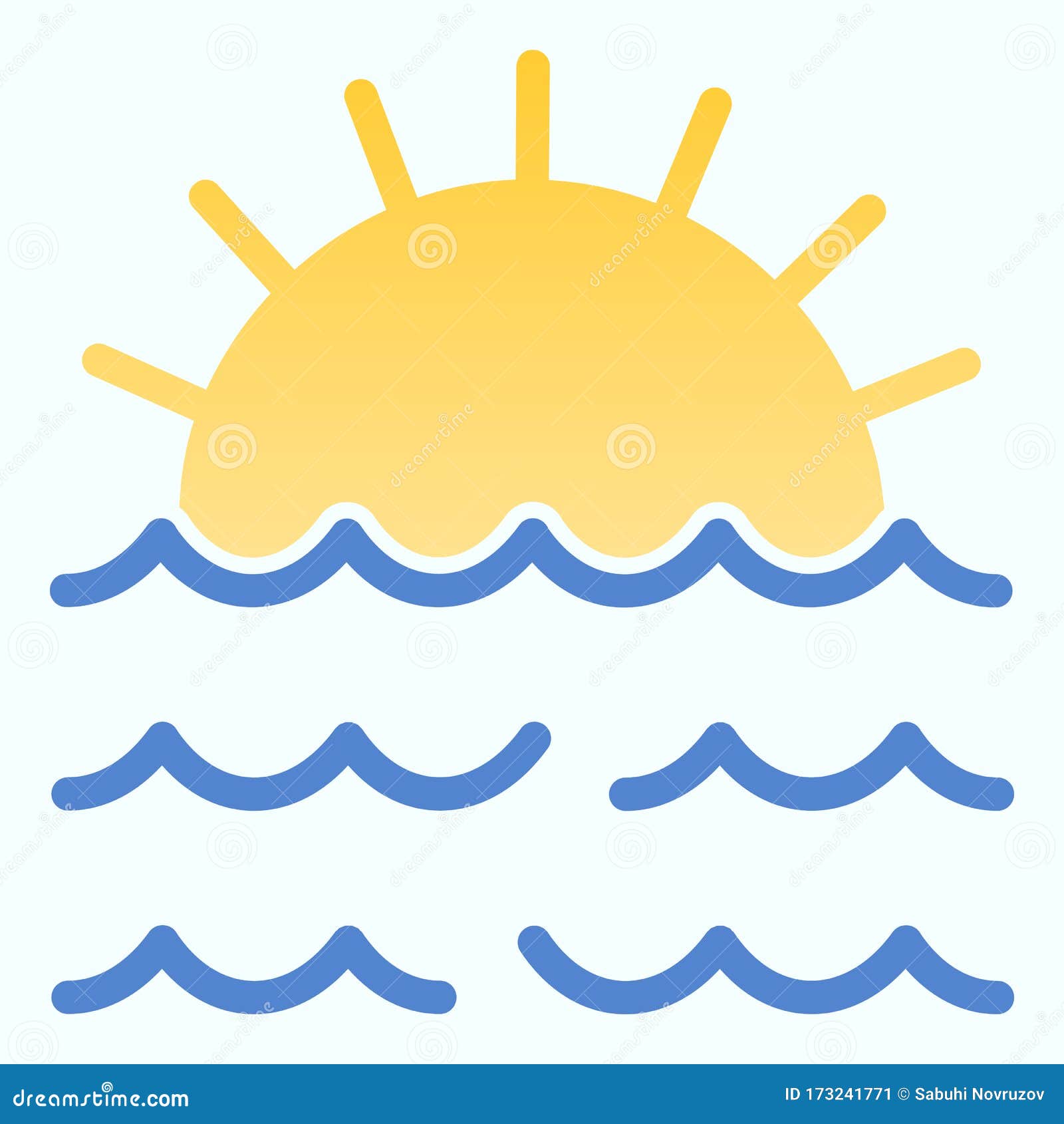 Sunset Flat Icon. Sunset and Sea Waves Illustration Isolated on White ...