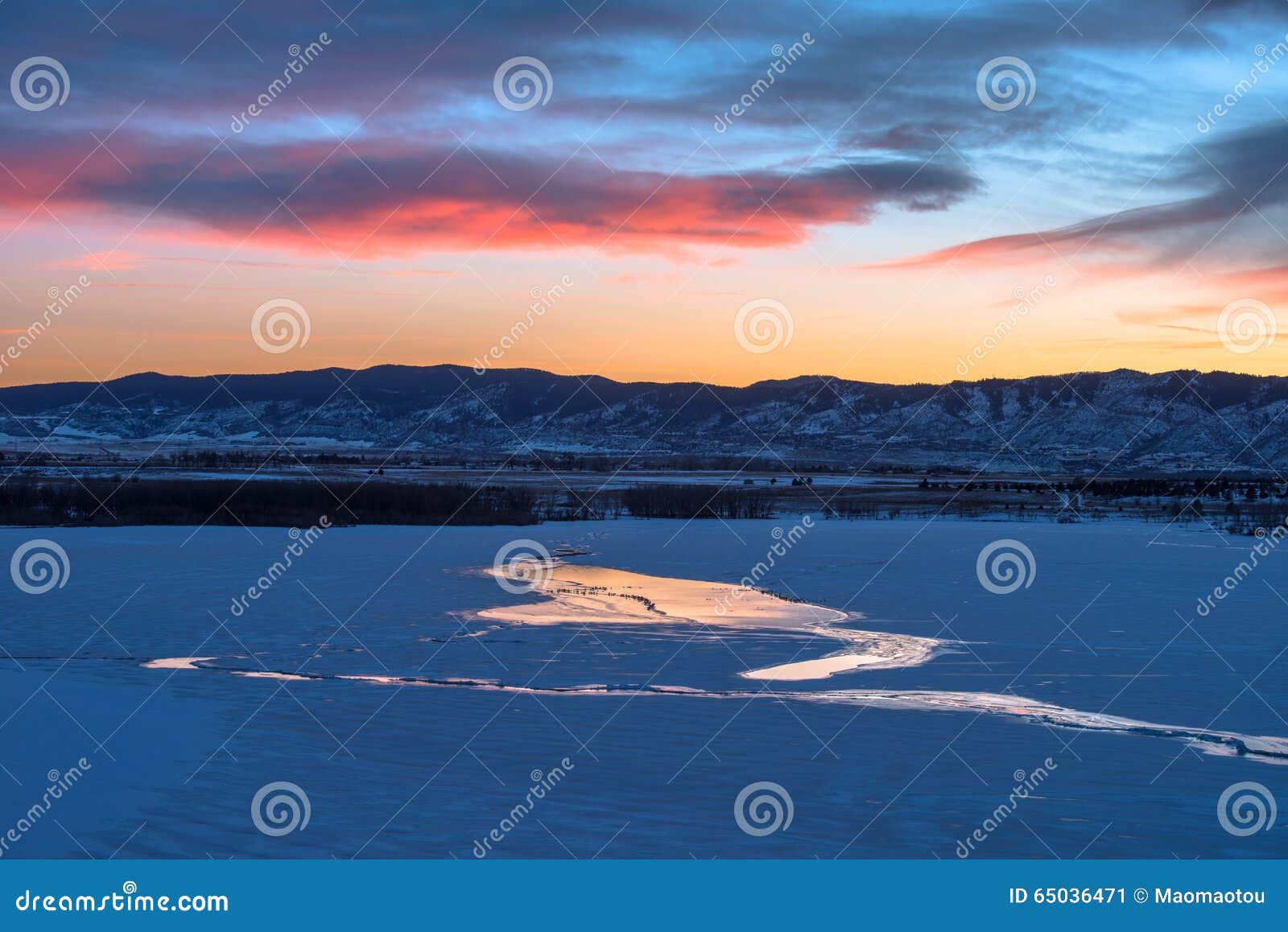 Sunset Frozen Lake stock image. Image of foothill, cloud - 65036471