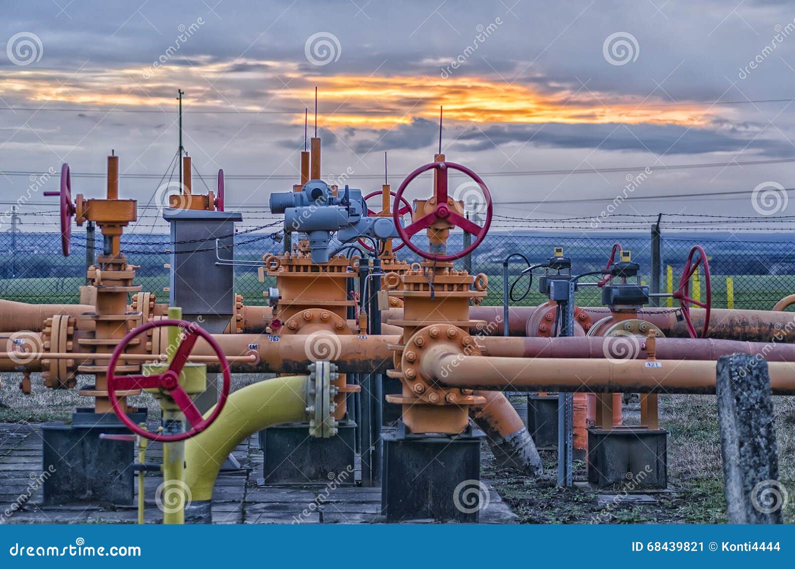 Sunset in the gasfield stock image. Image of sunlight - 68439821