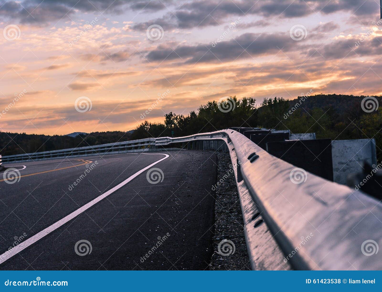 Sunset gaurdrail stock photo. Image of gaurdrail, road - 61423538