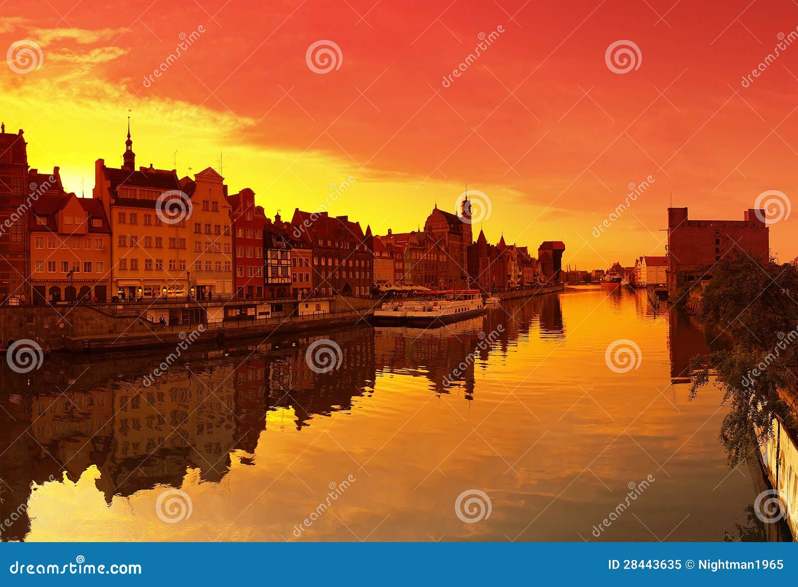Sunset in Gdansk stock image. Image of orange, marine - 28443635