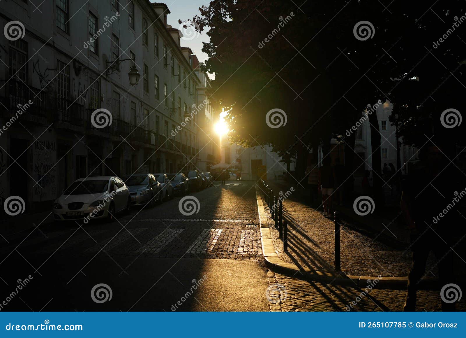 Sunset Glaring between Building Beaming Onto a Street Crossing ...