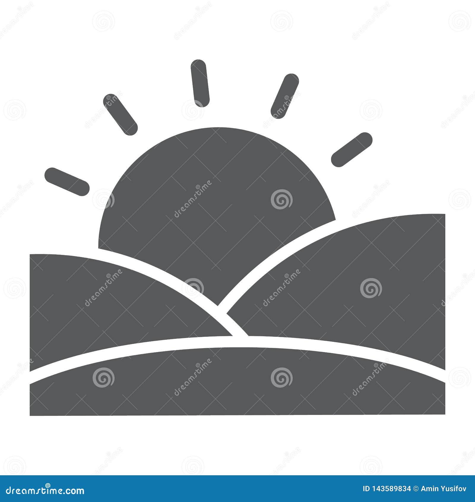 Sunset Glyph Icon, Sun and Sunlight, Dawn Sign, Vector Graphics, a ...