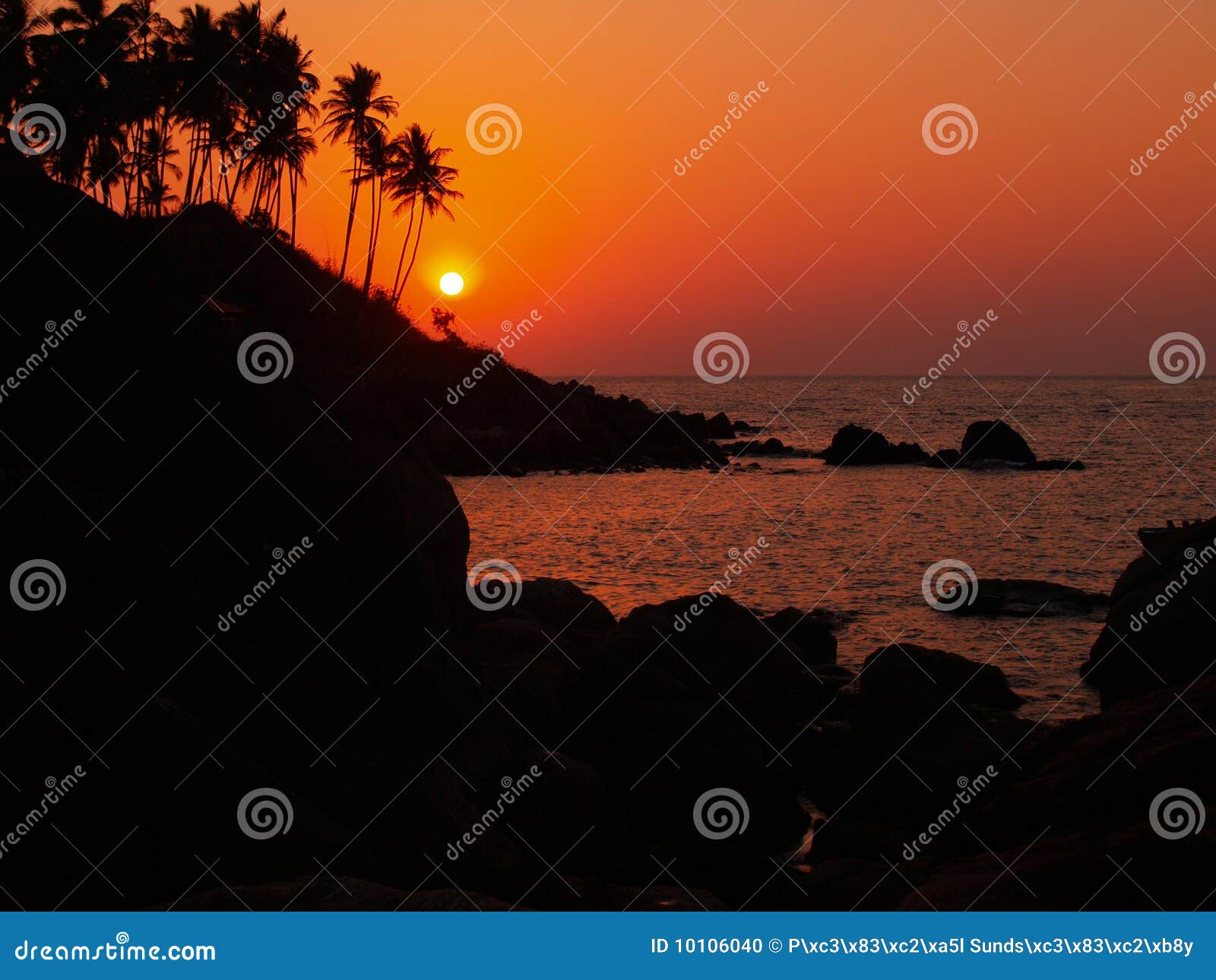 Sunset in Goa stock photo. Image of dusk, orange, scenery - 10106040