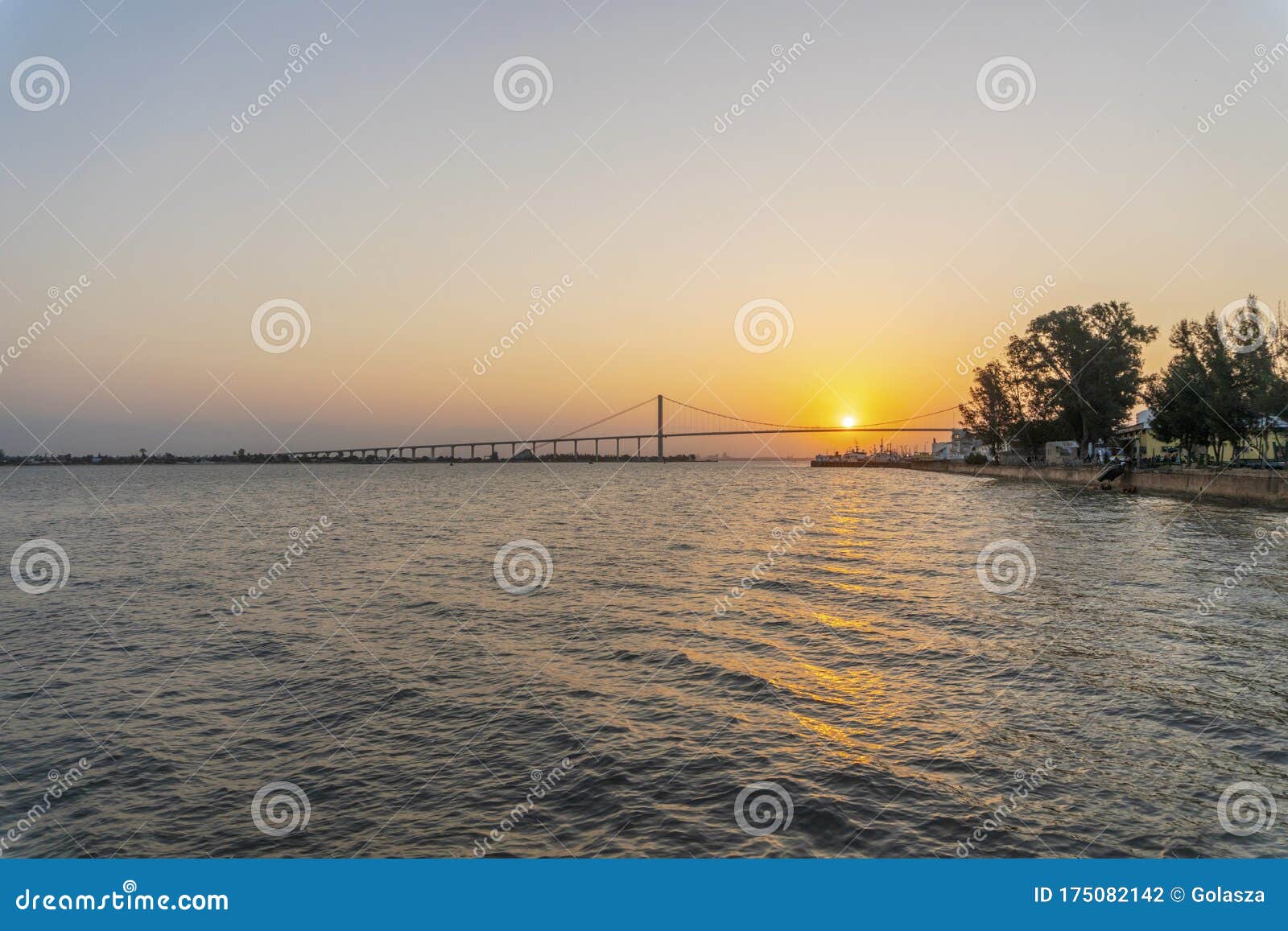 Sunset with the Golden Bridge in Maputo, Mozambique Stock Photo - Image ...