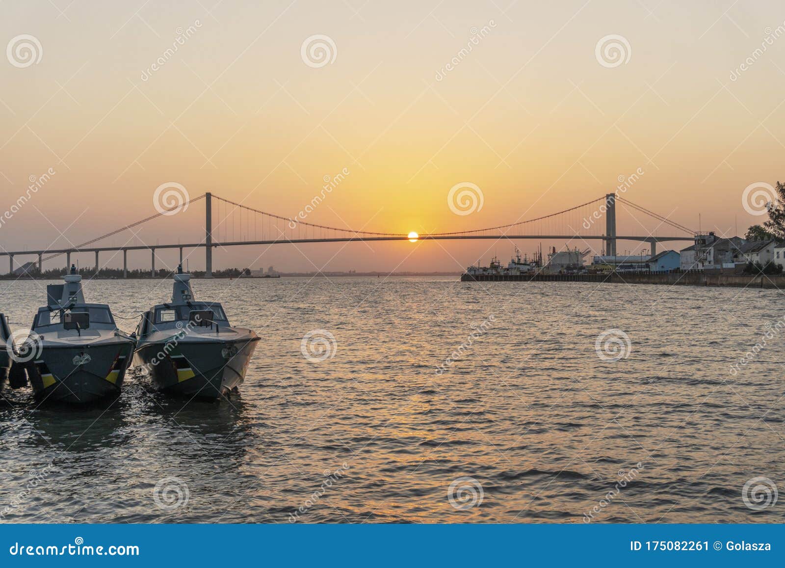 Sunset with the Golden Bridge in Maputo, Mozambique Stock Image - Image ...