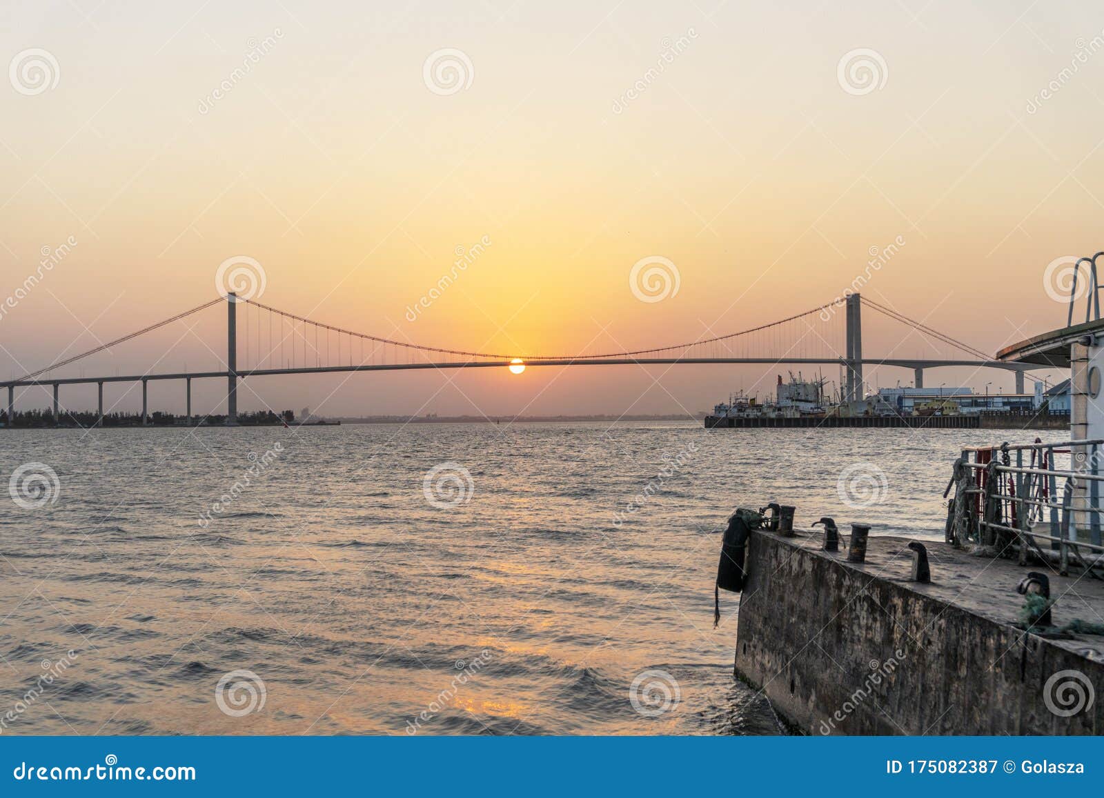 Sunset with the Golden Bridge in Maputo, Mozambique Stock Image - Image ...