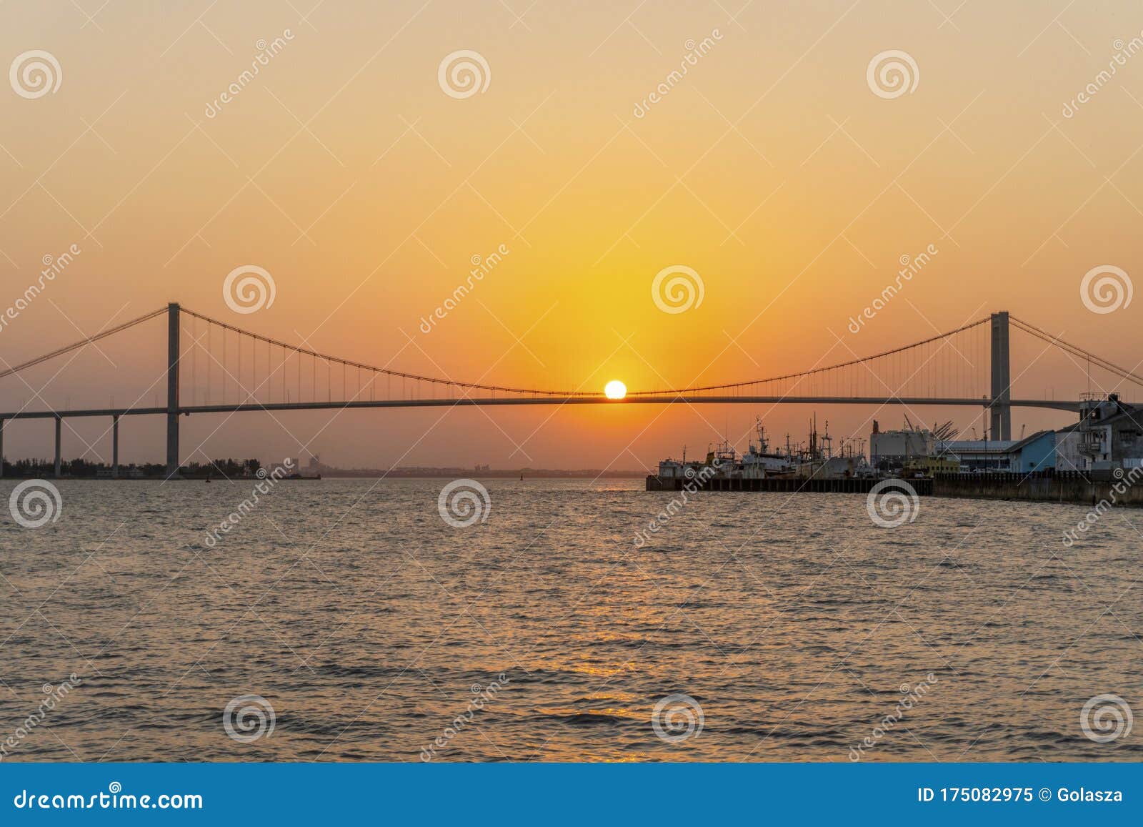 Sunset with the Golden Bridge in Maputo, Mozambique Stock Image - Image ...