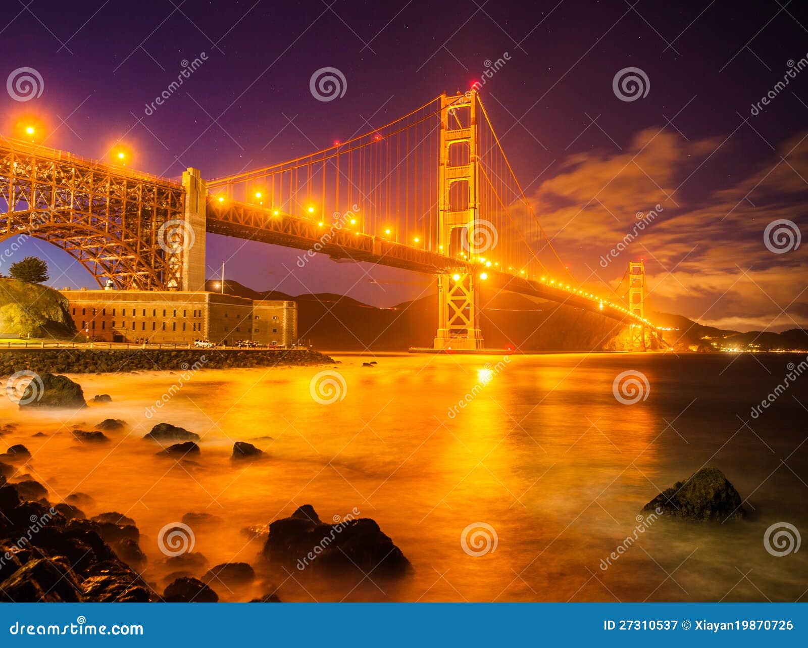 Sunset Golden Gate Bridge stock image. Image of gold - 27310537