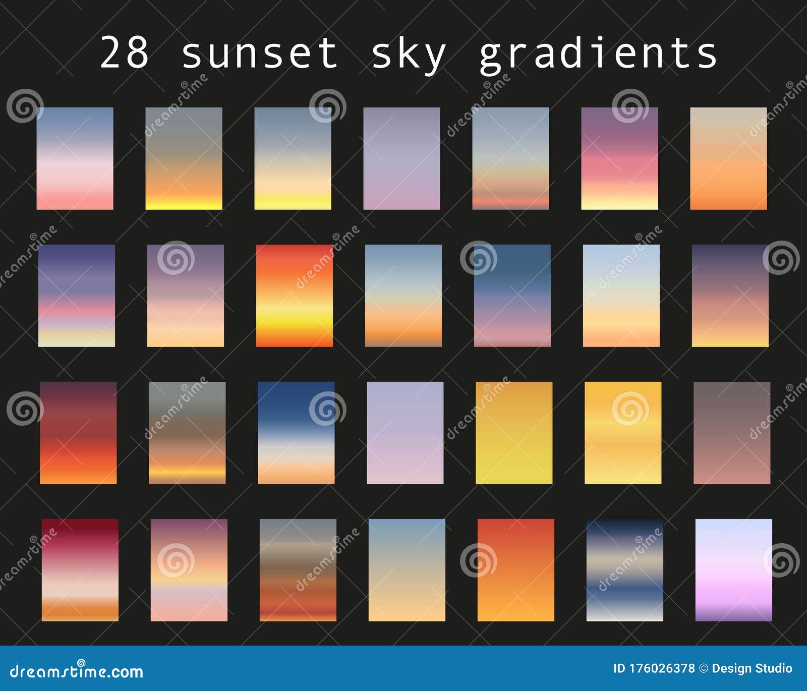 Sunset Gradient Bundle. Sky Backgrounds for Nature Landscapes. Vector ...