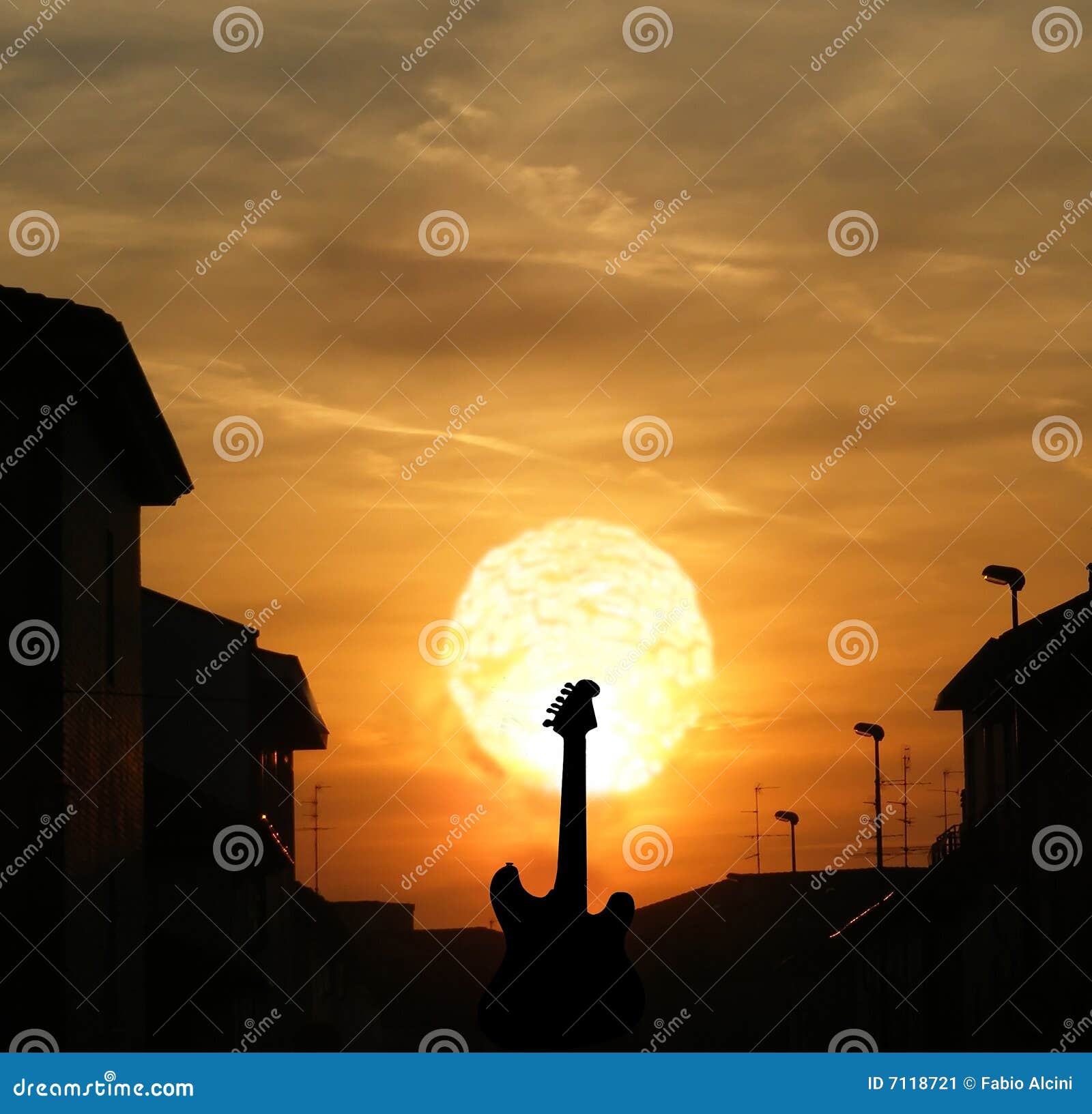 Sunset of the guitar stock image. Image of music, yellow - 7118721