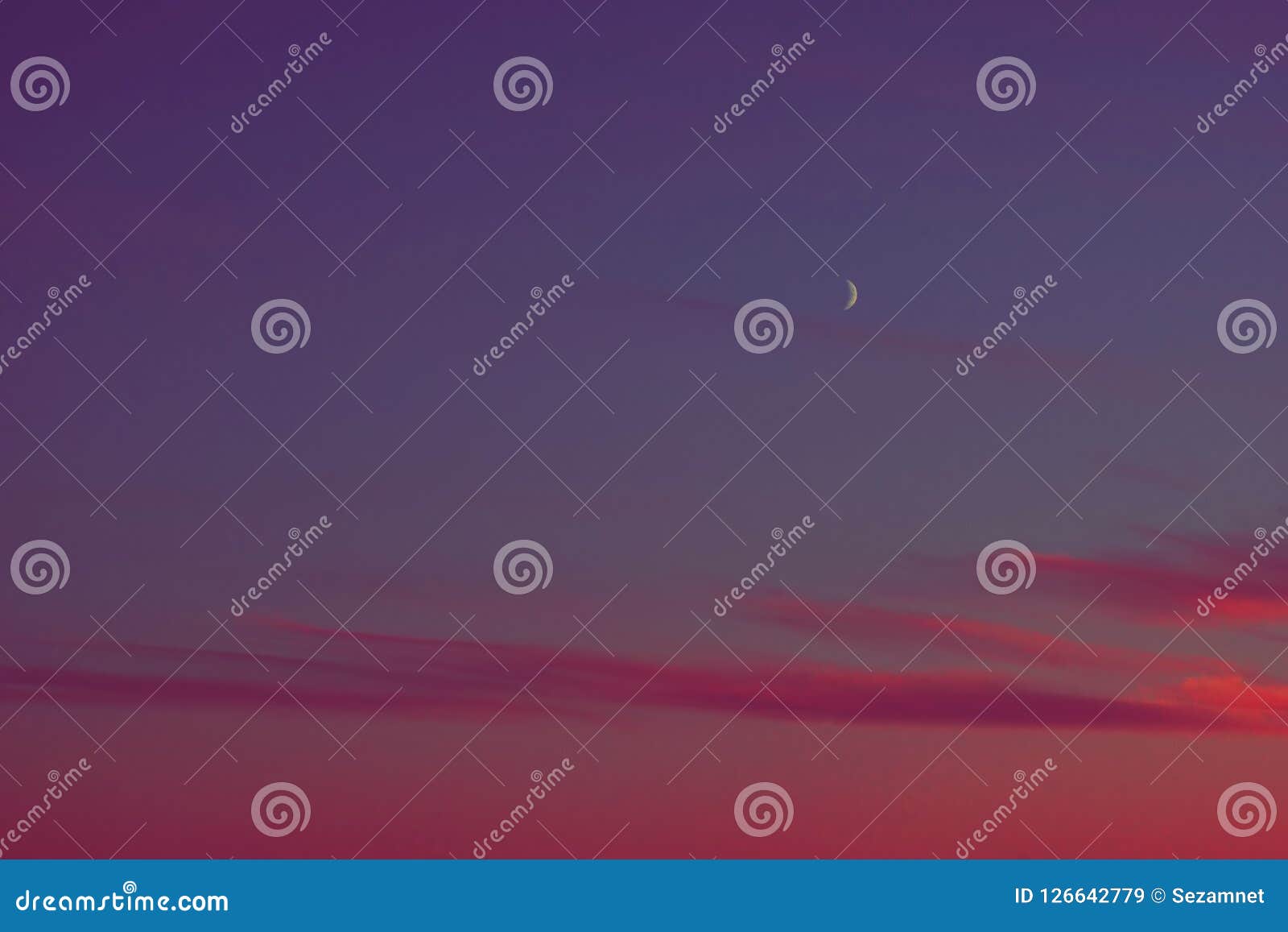 Sunset Half Moon Pink Clouds. Stock Image - Image of dusk, dark: 126642779