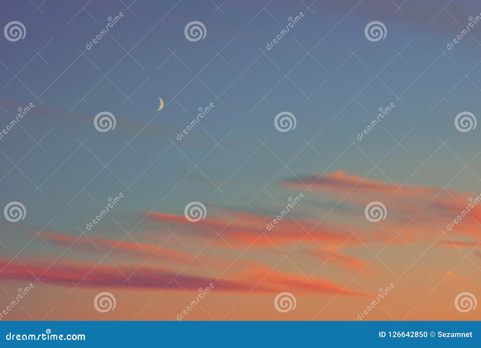 Sunset Half Moon Pink Clouds. Stock Photo - Image of evening, night ...