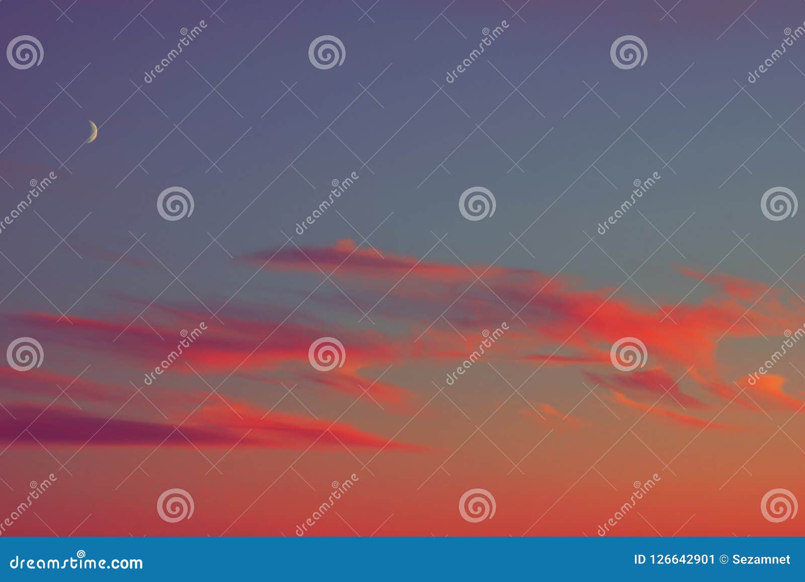 Sunset Half Moon Pink Clouds. Stock Photography | CartoonDealer.com ...