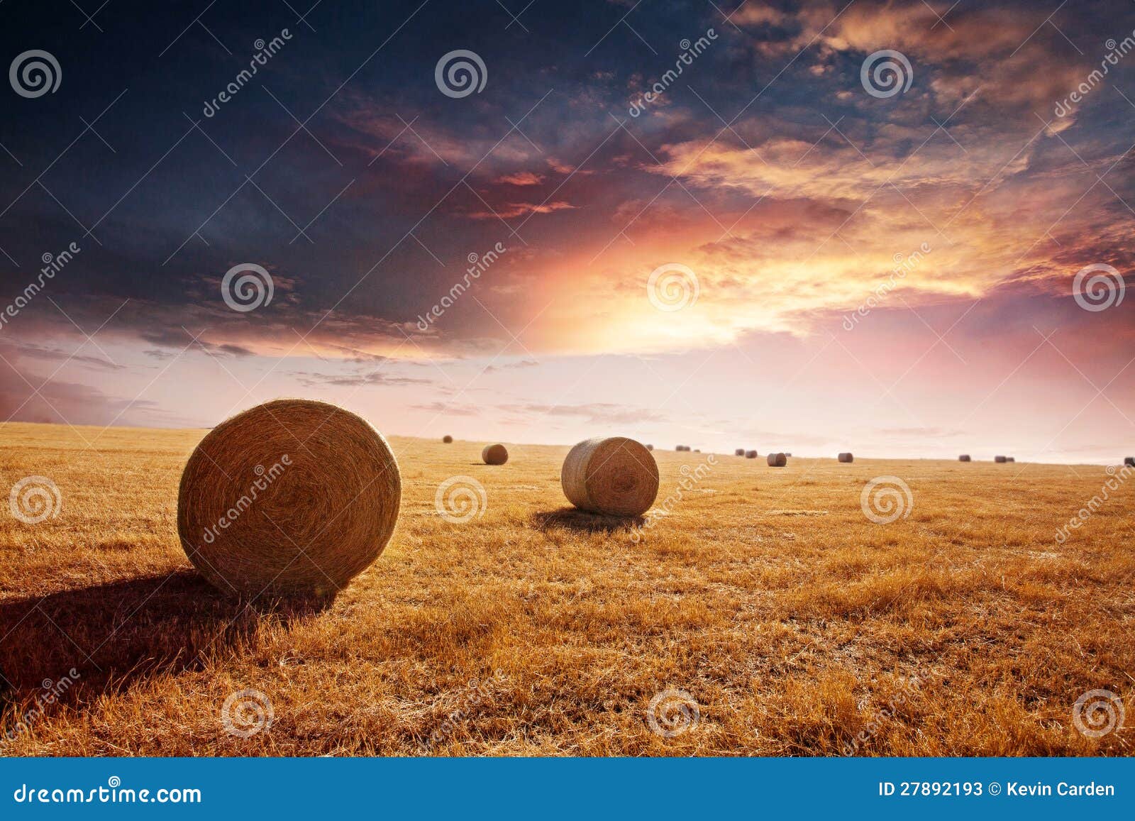 Sunset at the hay field stock image. Image of countryside - 27892193