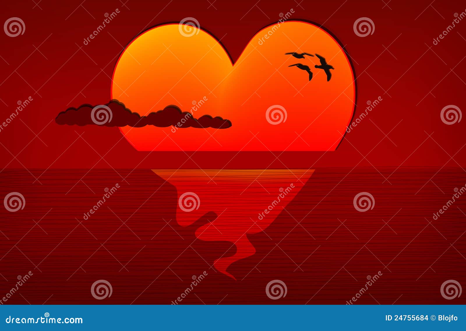 Sunset heart with birds stock vector. Illustration of tropical - 24755684