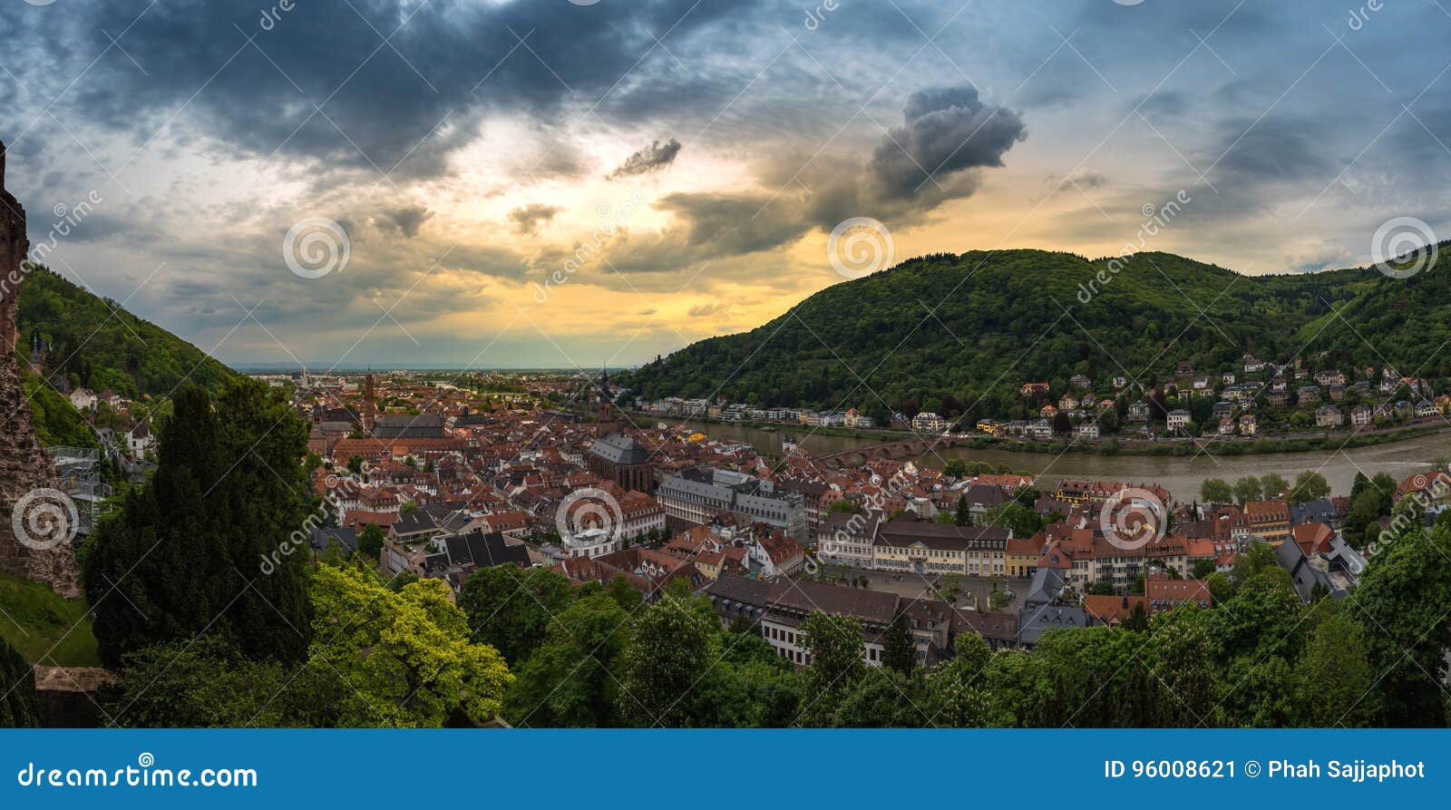 Sunset Heidelberg Panorama , Germany Stock Image - Image of buildings ...