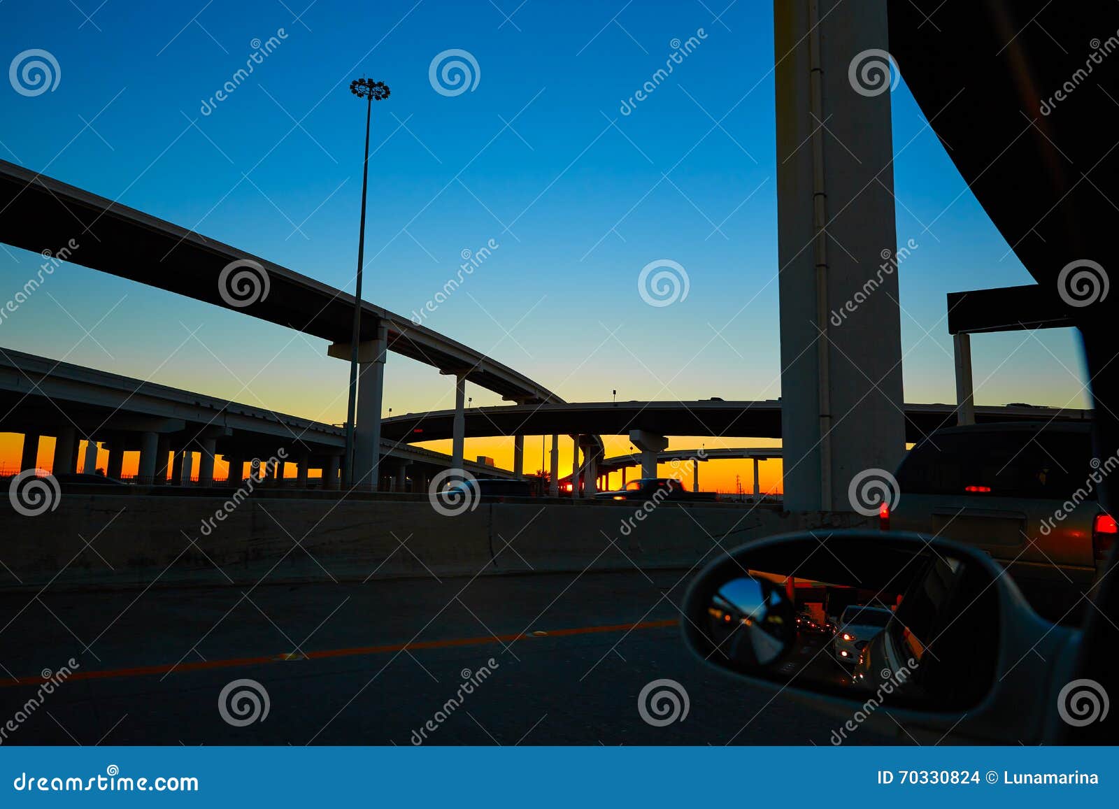 Sunset in Highway with Bridges in Houston Stock Photo - Image of ...