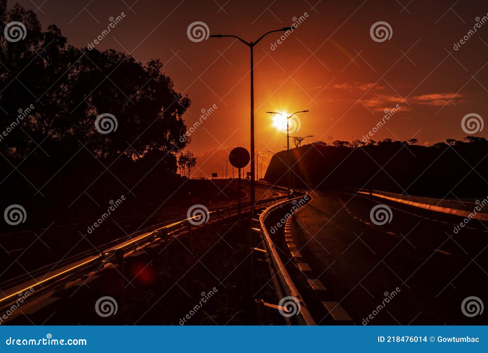 Sunset on Highway in Mauritius. Stock Photo - Image of empty, asphalt ...