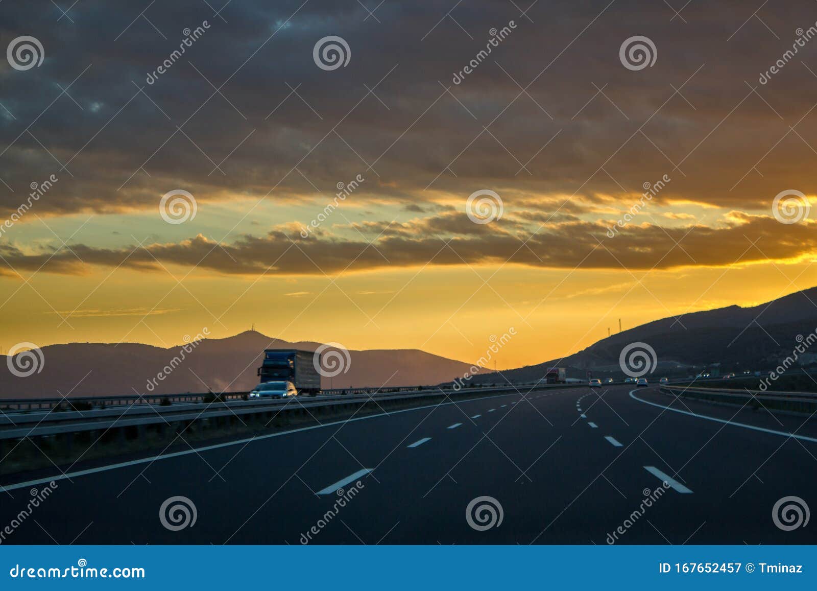 Sunset on the Highway Motorway Road Stock Image - Image of route ...