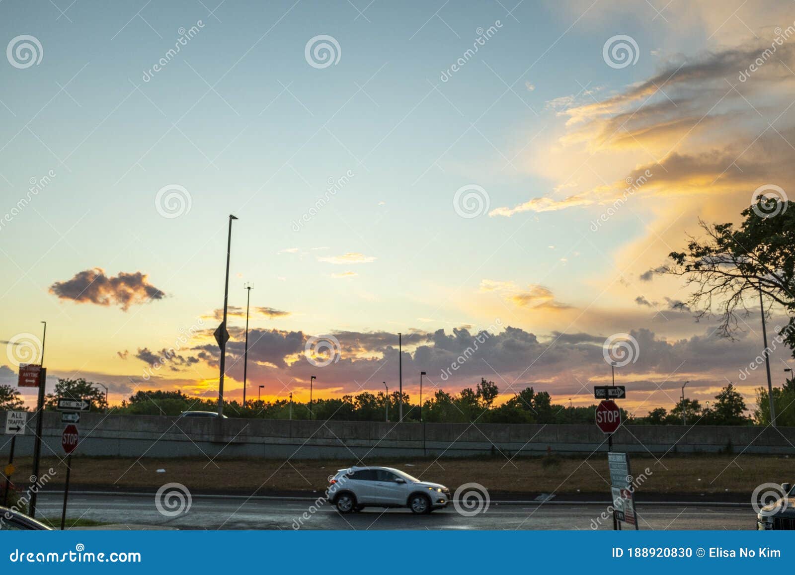 Sunset in the highway stock photo. Image of summer, view - 188920830