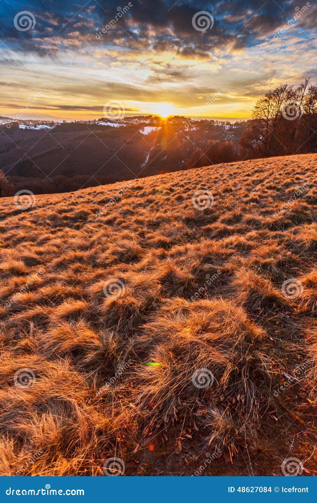 Sunset on the hill stock photo. Image of january, romania - 48627084