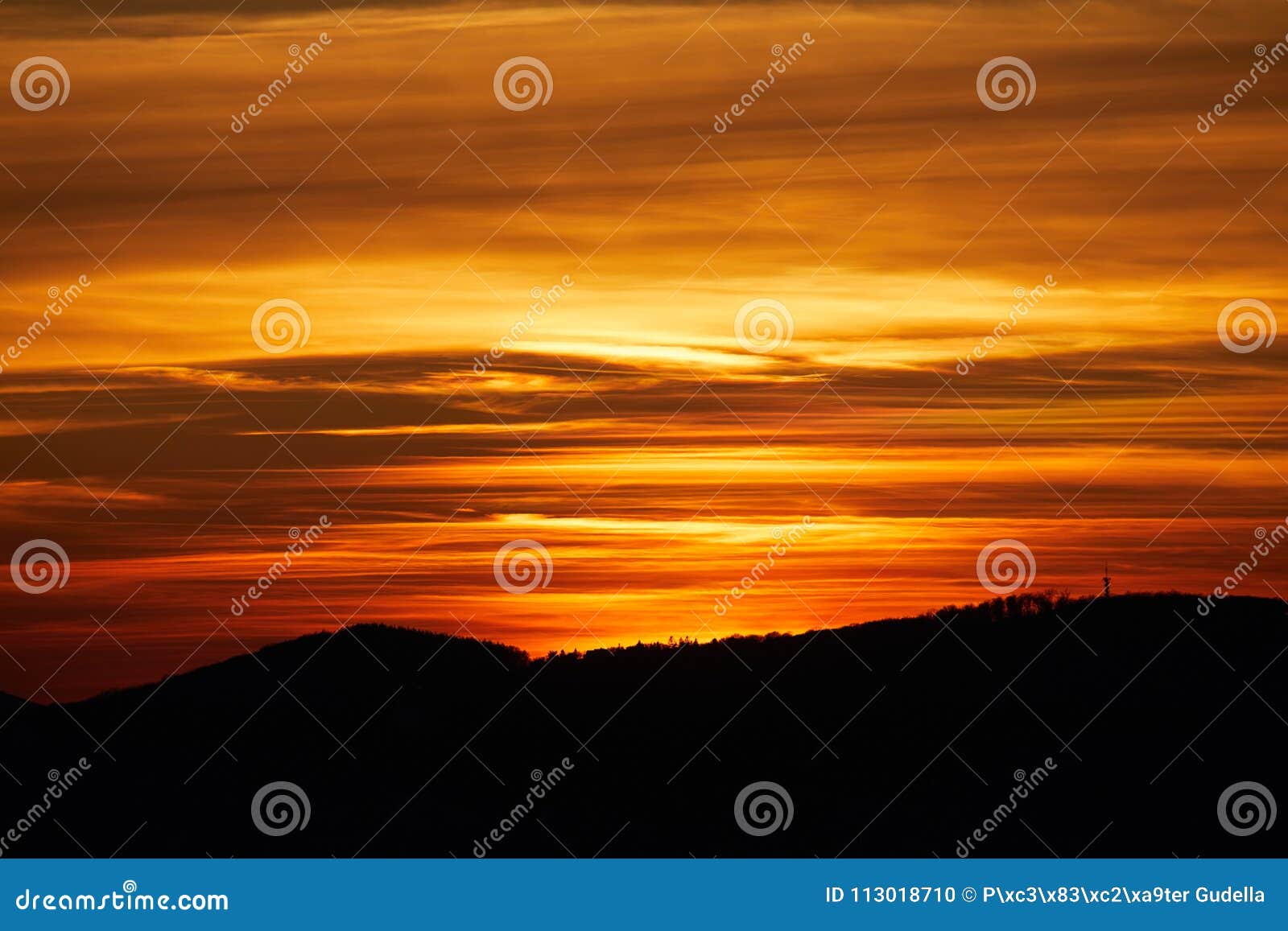 Sunset Hilly Landscape stock photo. Image of distance - 113018710
