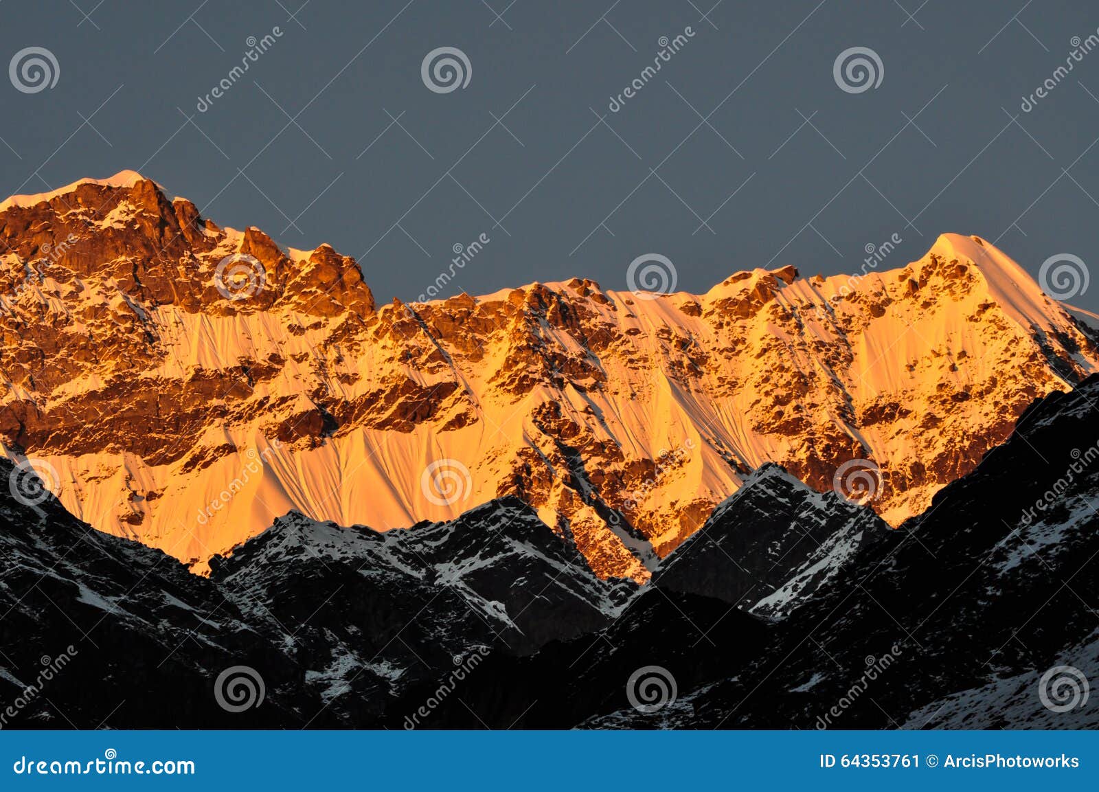 Sunset in Himalayas stock image. Image of environment - 64353761