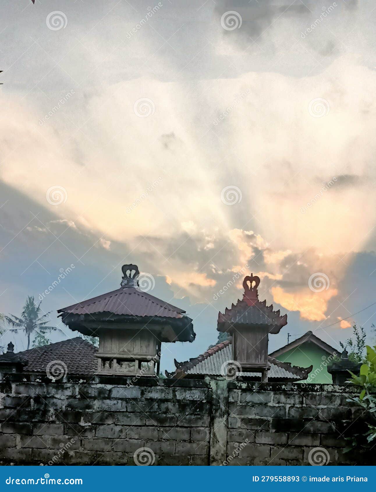 Sunset with hindu temple stock image. Image of temple - 279558893