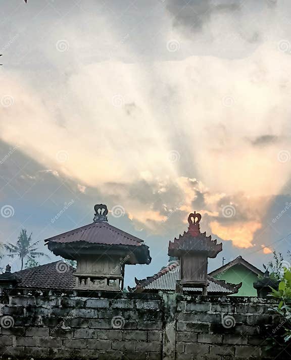 Sunset with hindu temple stock image. Image of temple - 279558893