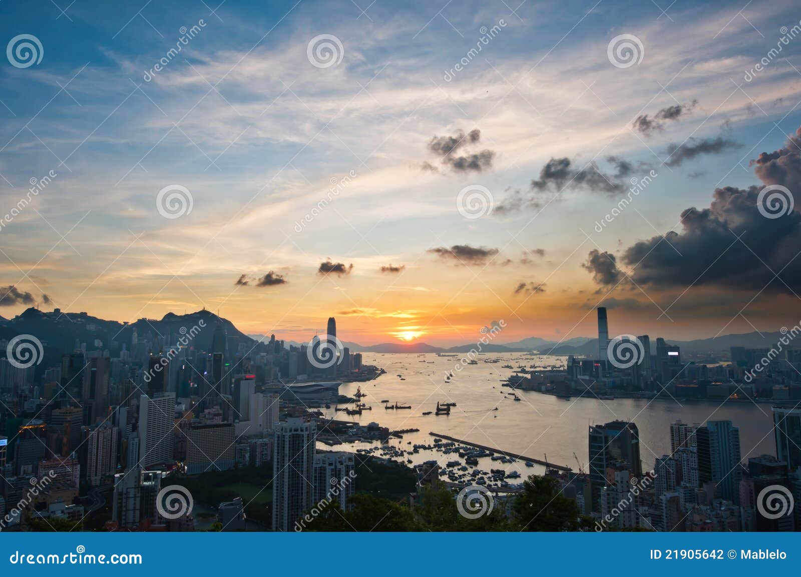 Sunset in Hong Kong stock photo. Image of travel, outdoor - 21905642