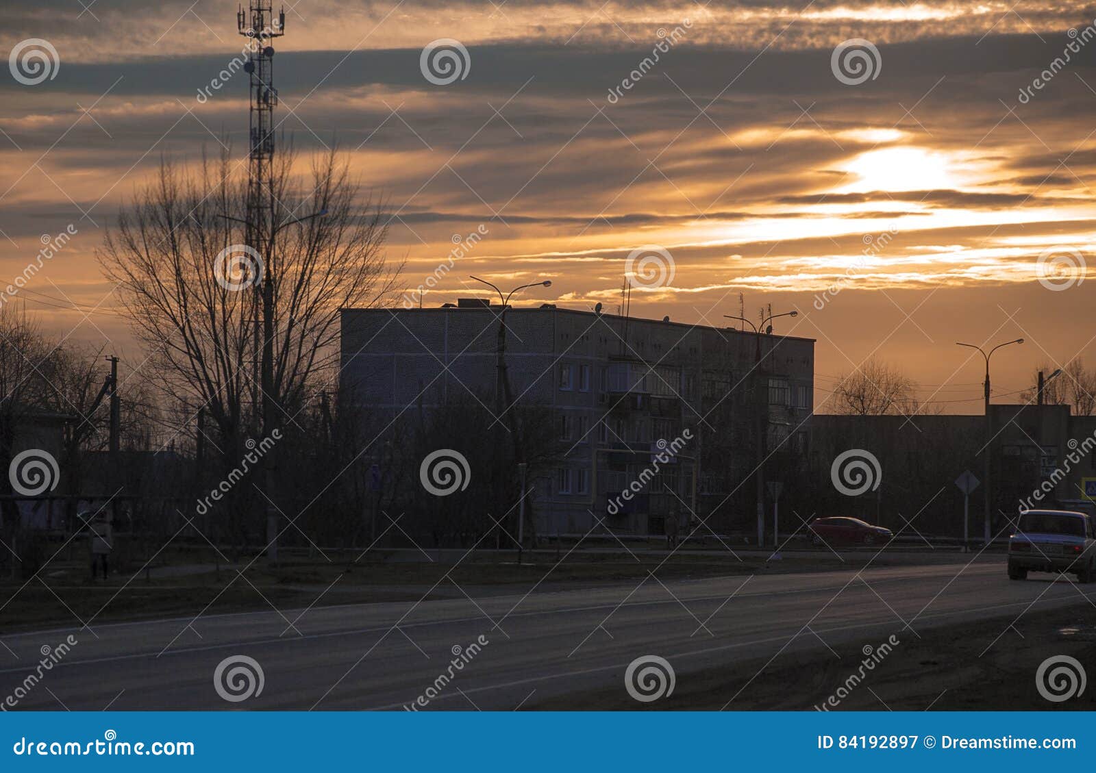 Sunset House Building is Brick, Sky Landscape Beautiful Property Stock ...