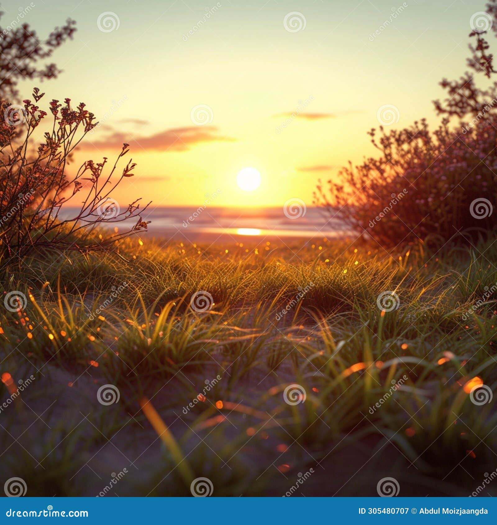 Sunset Hues Transform a Green Grass Scene into a Tranquil Setting Stock ...