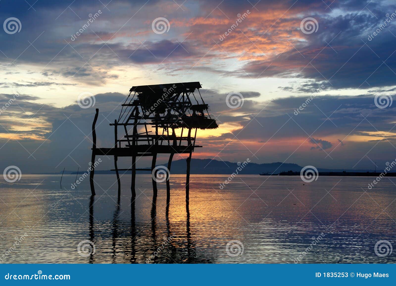 Sunset with Hut Silhouette. Stock Image - Image of scenic, cirrus: 1835253