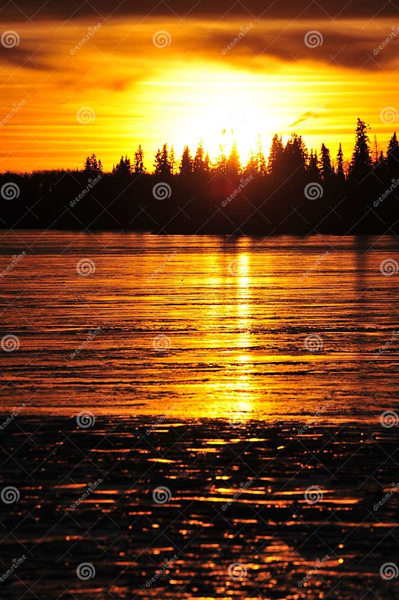 Sunset on ice lake stock image. Image of shore, nature - 7283241