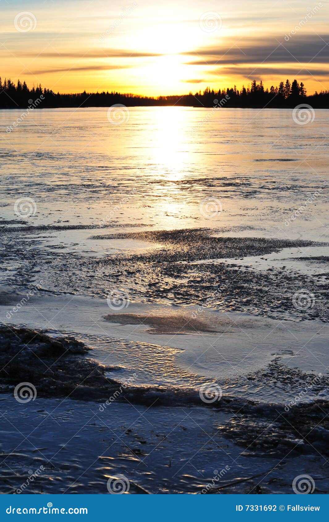 Sunset on ice lake stock photo. Image of nature, lake - 7331692