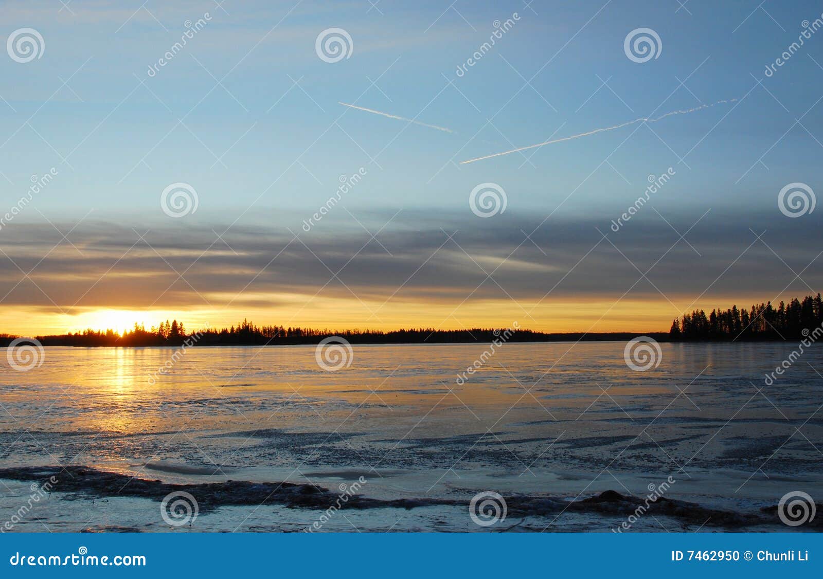 Sunset on the ice lake stock photo. Image of cool, smallest - 7462950