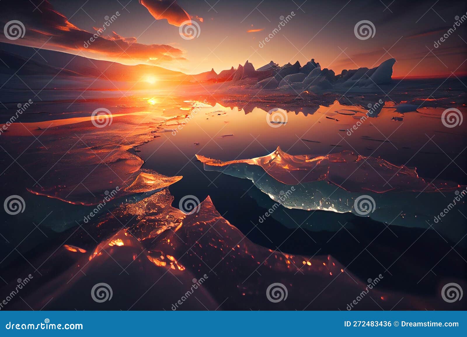 Sunset and Ice on the Sea.generative Ai Stock Illustration ...