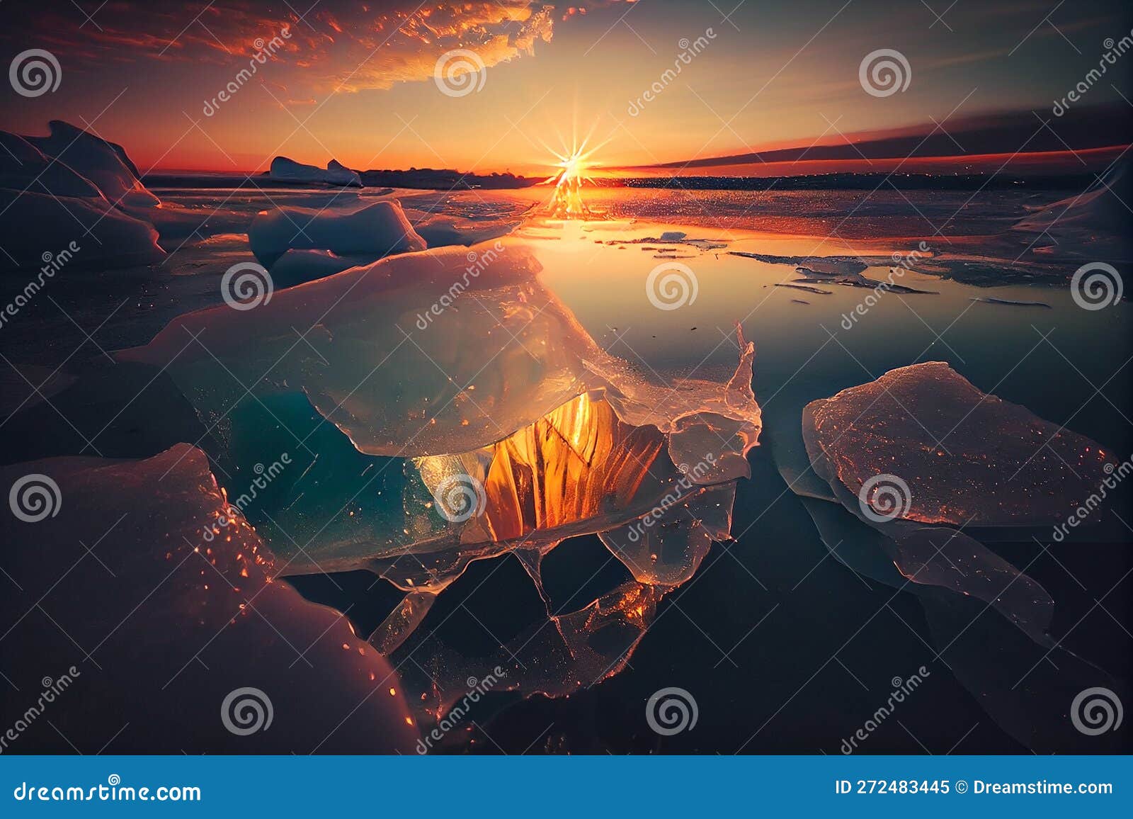 Sunset and Ice on the Sea.generative Ai Stock Illustration ...