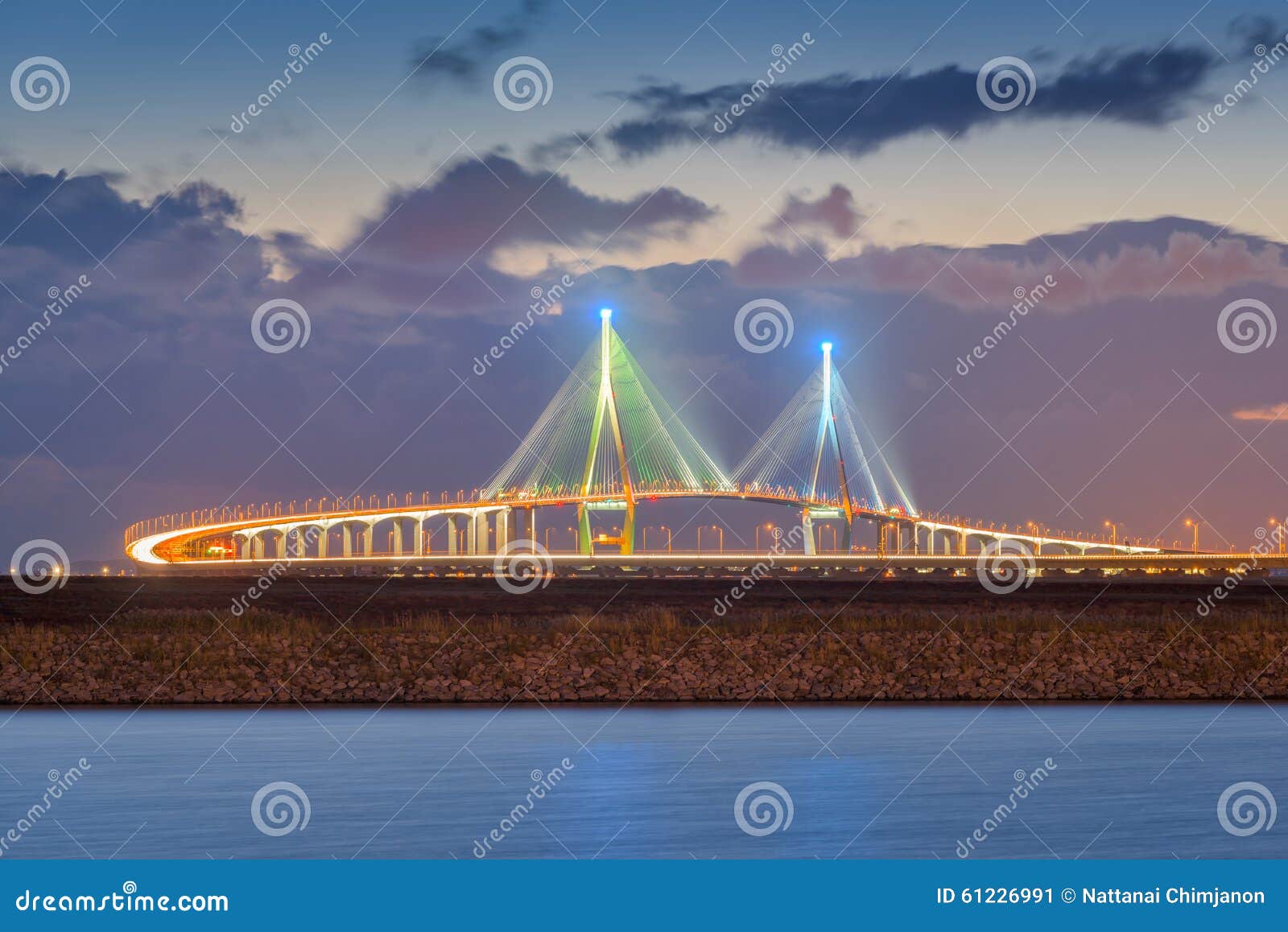 Sunset of Incheon Bridge at Night,Seouth Korea Stock Image - Image of ...