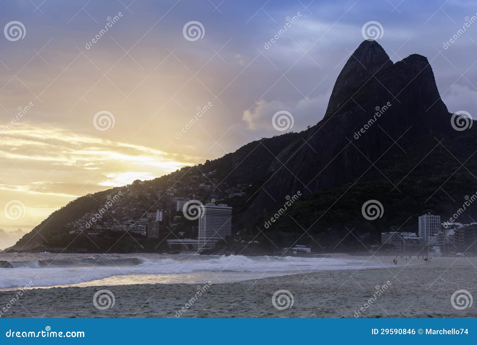 Sunset on Ipanema Beach in Rio De Janeiro Stock Photo - Image of sand ...
